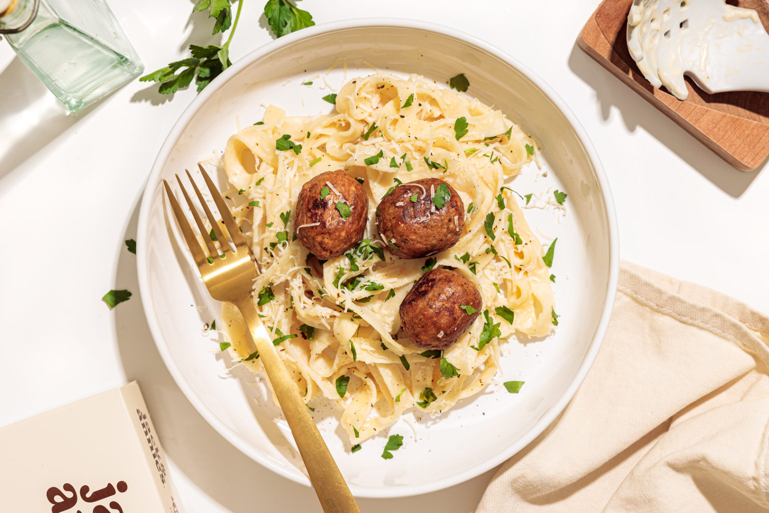 Fettuccini Alfredo with jack & annie's Meatballs - jack & annie's